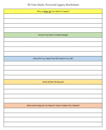 Personal Legacy Worksheet | Fifty Year Goals | Fire Up Today
